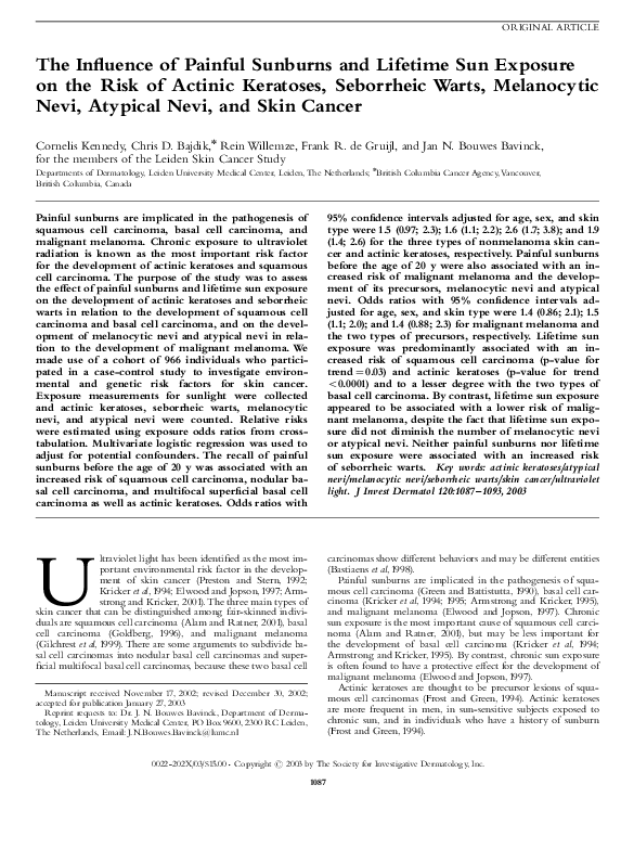 (PDF) The Influence of Painful Sunburns and Lifetime Sun Exposure on ...