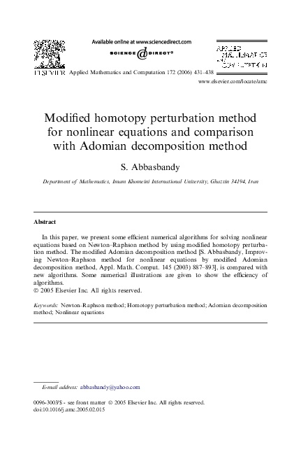 Pdf Modified Homotopy Perturbation Method For Nonlinear Equations And Comparison With Adomian