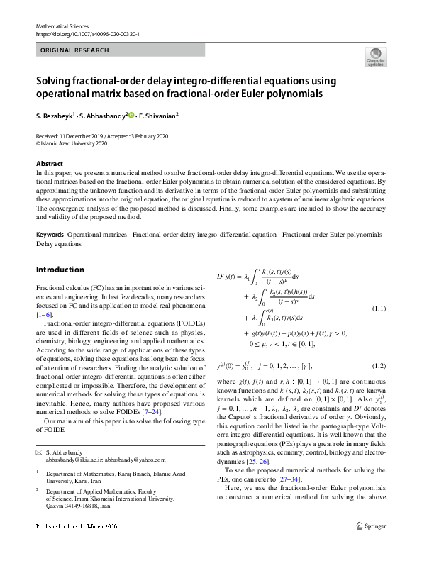 (PDF) Solving fractional-order delay integro-differential equations using operational matrix ...