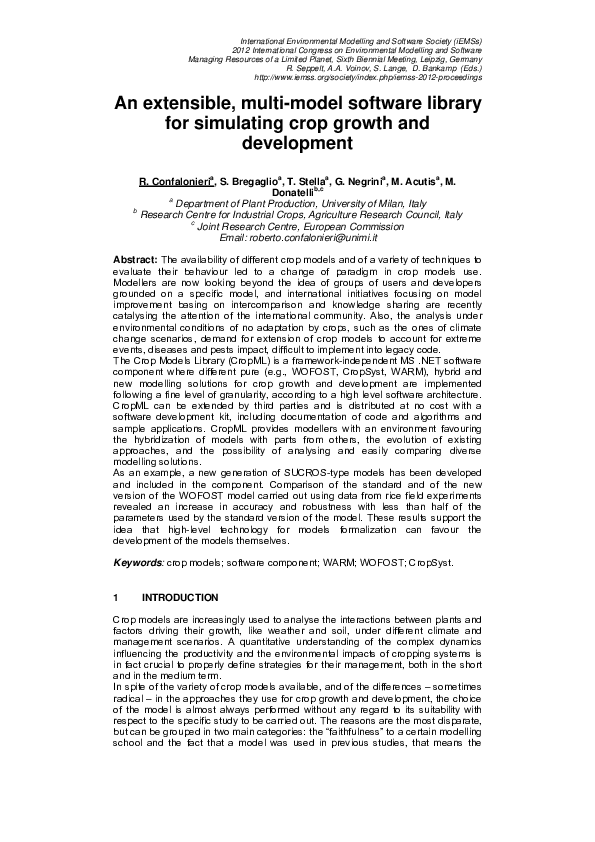 (PDF) An extensible, multi-model software library for simulating crop ...