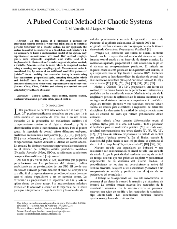 (PDF) A Pulsed Control Method for Chaotic Systems | Jesus Lopez Sanchez - Academia.edu