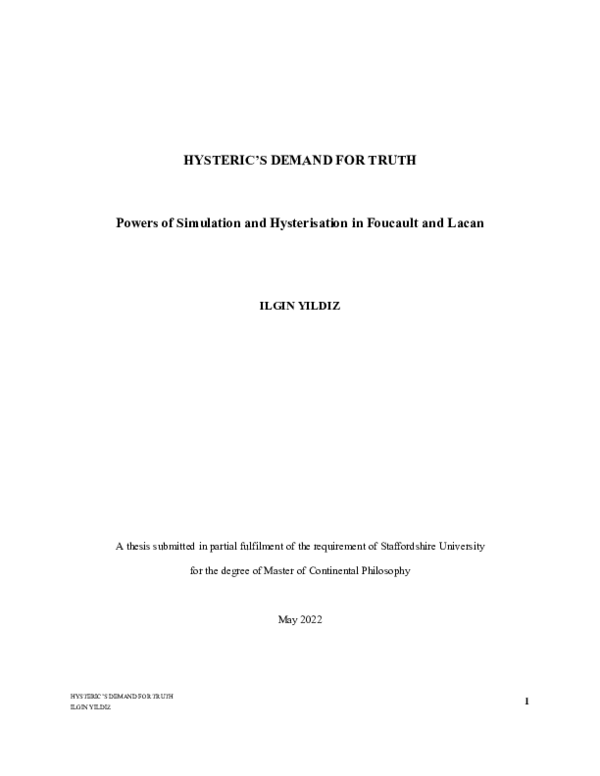 (PDF) Hysteric's Demand For Truth: Powers of Simulation and ...