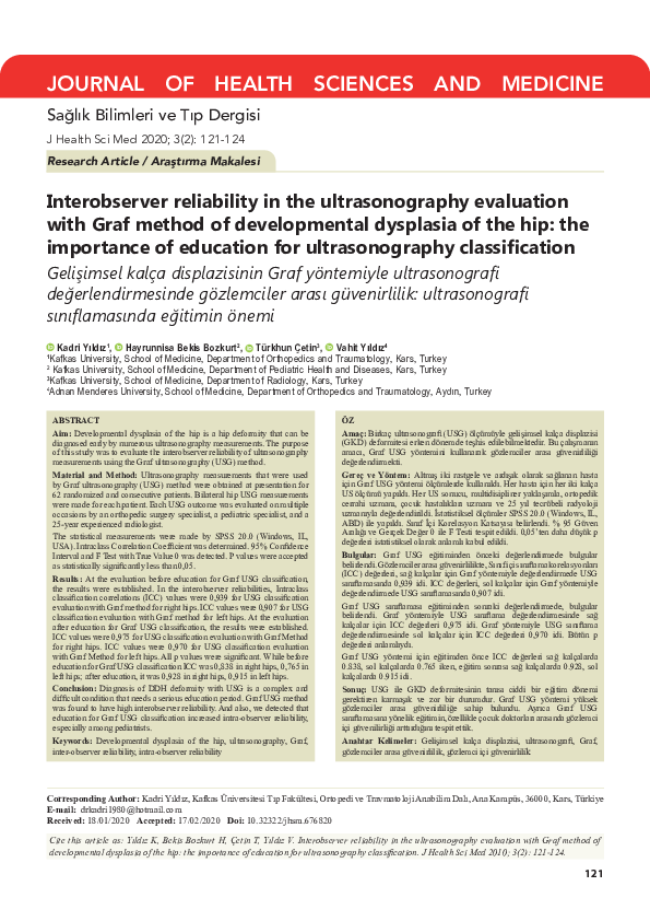 (PDF) Interobserver reliability in the ultrasonic evaluation with graf ...