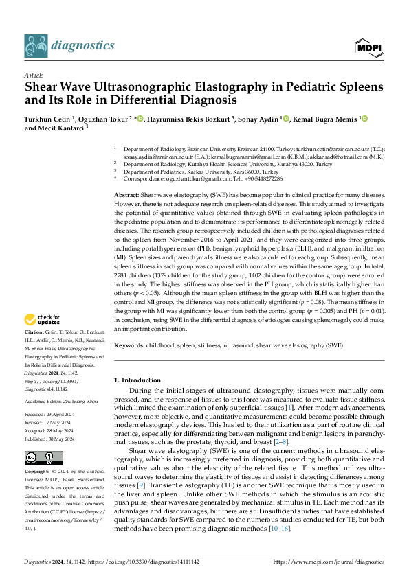 (PDF) Shear Wave Ultrasonographic Elastography in Pediatric Spleens and ...
