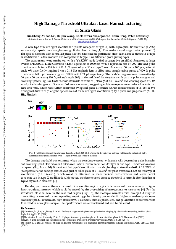 (PDF) Ultrafast Laser-Induced High Damage Threshold in Silica Glass
