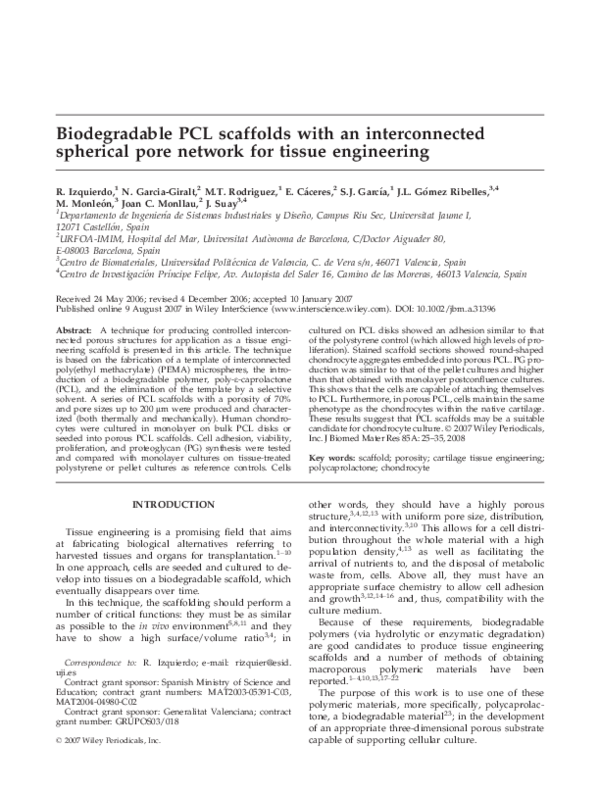 (PDF) Biodegradable PCL scaffolds with an interconnected spherical pore network for tissue ...