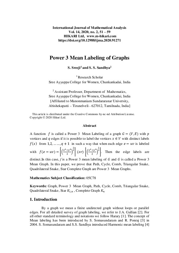(PDF) Power 3 mean labeling of graphs