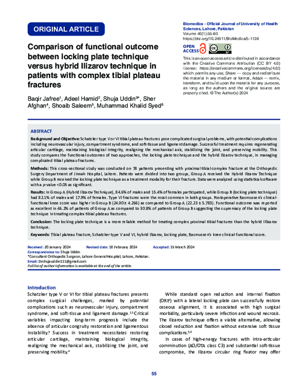 (PDF) Comparison of functional outcome of locking plate technique versus hybrid Ilizarov ...