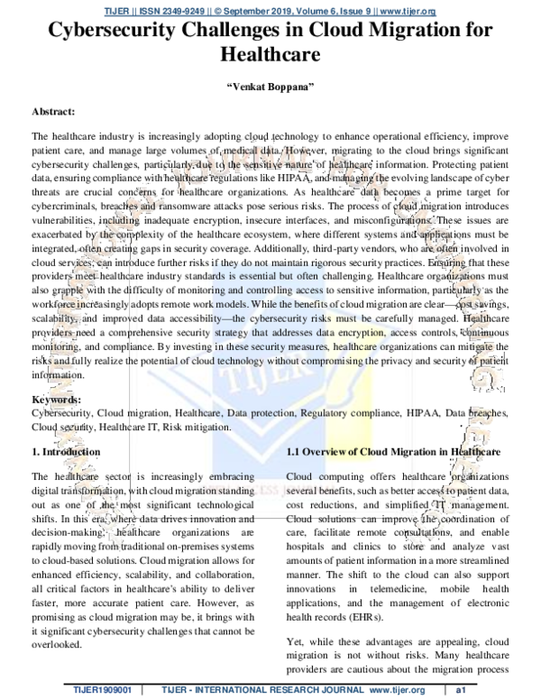 (PDF) Cybersecurity Challenges in Cloud Migration for Healthcare