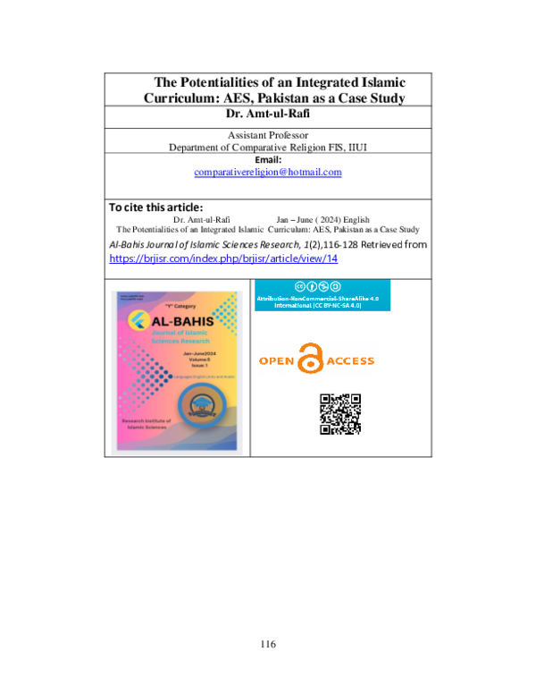 (PDF) The Potentialities of an Integrated Islamic Curriculum: AES, Pakistan as a Case Study