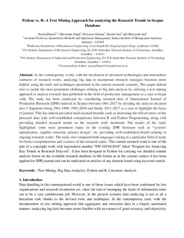 (PDF) Python vs. R: A Text Mining Approach for analyzing the Research Trends in Scopus Database