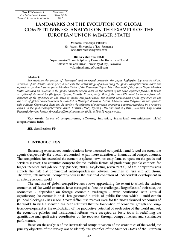 (PDF) Landmarks on the Evolution of Global Competitiveness. Analysis on ...