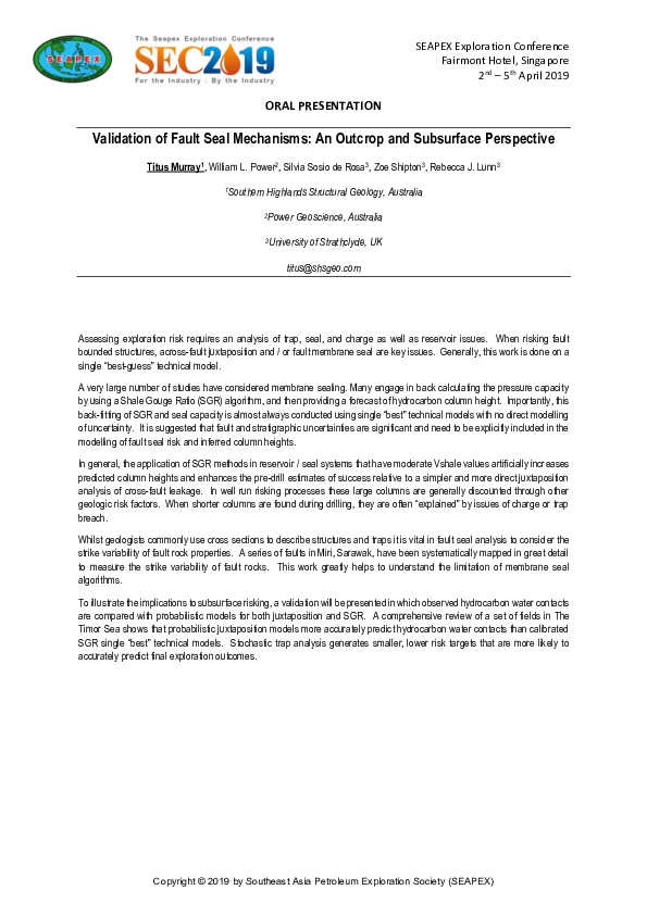 (PDF) Abstract: Validation of Fault Seal Mechanisms: An Outcrop and Subsurface Perspective
