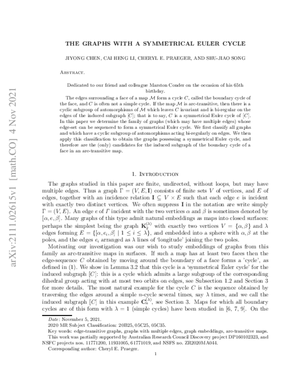 (PDF) The graphs with a symmetrical Euler cycle