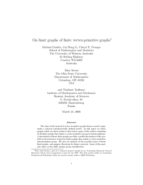 Pdf Limit Graphs In Vertex Primitive Graphs Analysis