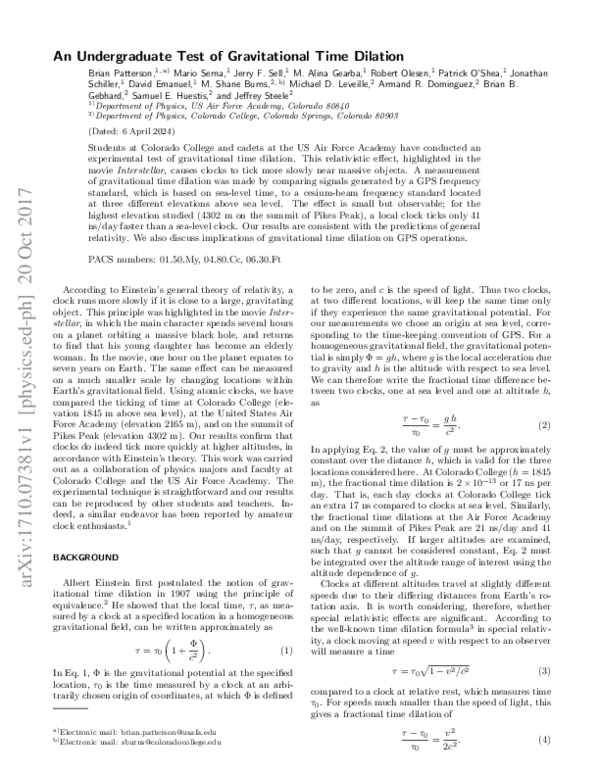 (PDF) An Undergraduate Test of Gravitational Time Dilation