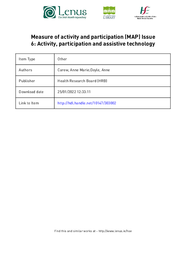 (PDF) Measure of activity and participation (MAP) Issue 6: Activity ...