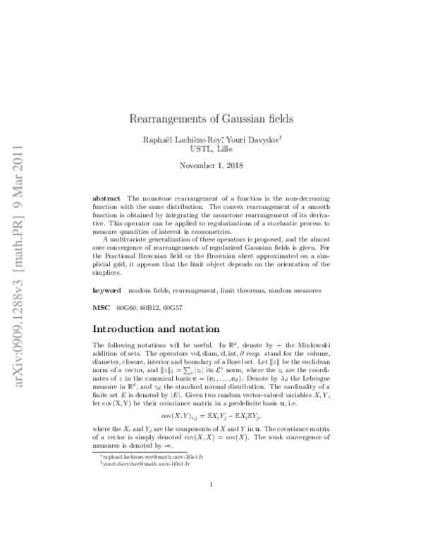 (PDF) Rearrangements of Gaussian fields
