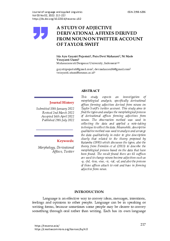 (PDF) A study of adjective derivational affixes derived from noun on ...