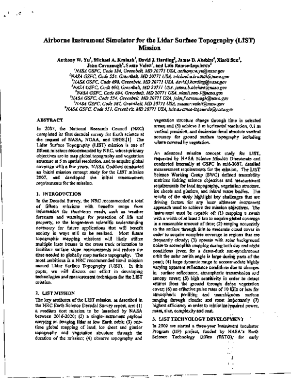 (PDF) Airborne Instrument Simulator for the Lidar Surface Topography ...