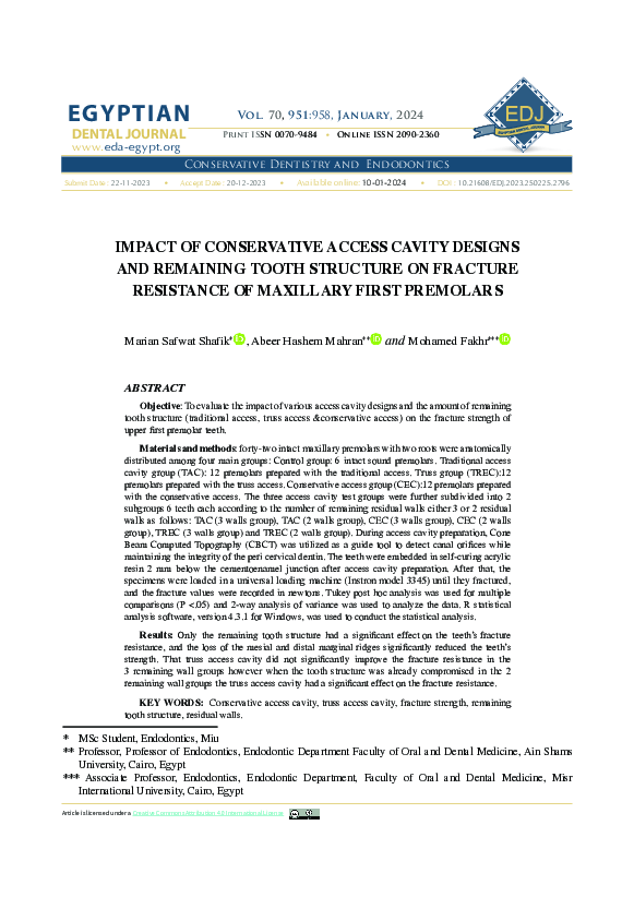 (PDF) Impact of Conservative Access Cavity Designs and Remaining Tooth ...