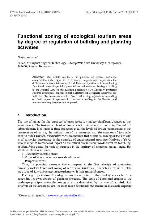 (PDF) Functional zoning of ecological tourism areas by degree of ...