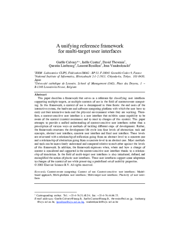 Pdf A Unifying Reference Framework For Multi Target User Interfaces 