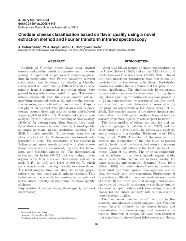 (PDF) Cheddar cheese classification based on flavor quality using a ...