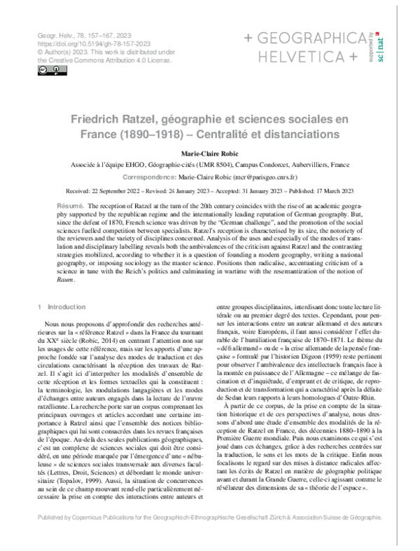 (PDF) Friedrich Ratzel, géographie et sciences sociales en France (1890 ...