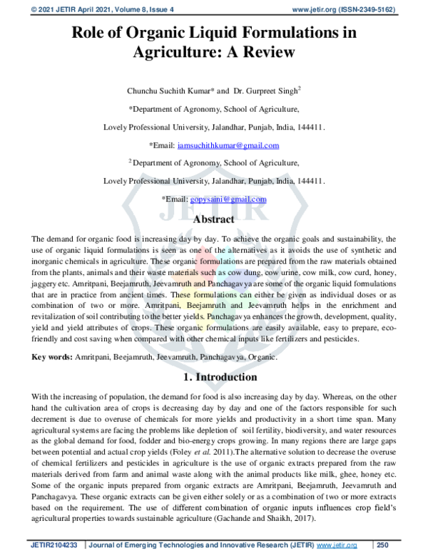 (PDF) Role of Organic Liquid Formulations in Agriculture : A Review