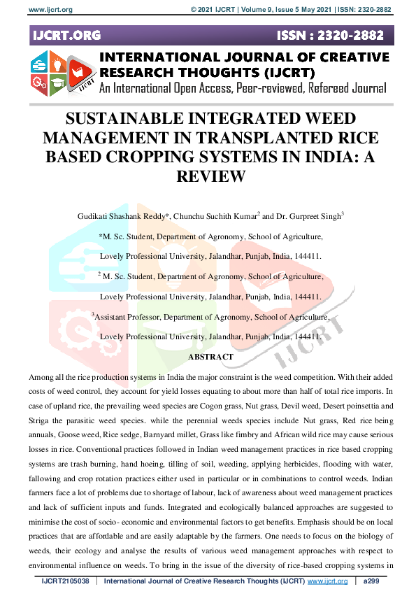 (PDF) Sustainable Integrated Weed Management in Transplanted Rice Based ...