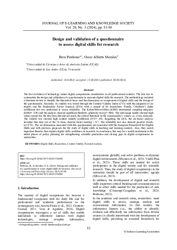 (PDF) Design and validation of a questionnaire to assess digital skills for research