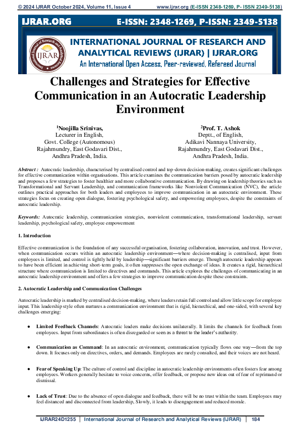 (PDF) Challenges and Strategies for Effective Communication in an ...