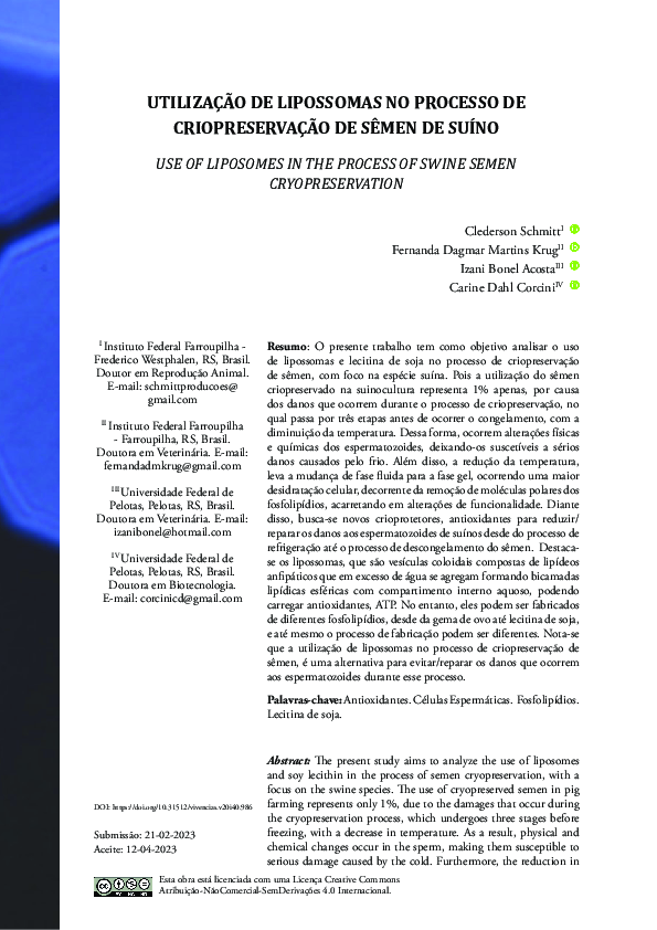 (PDF) Utilização De Lipossomas No Processo De Criopreservação De Sêmen ...
