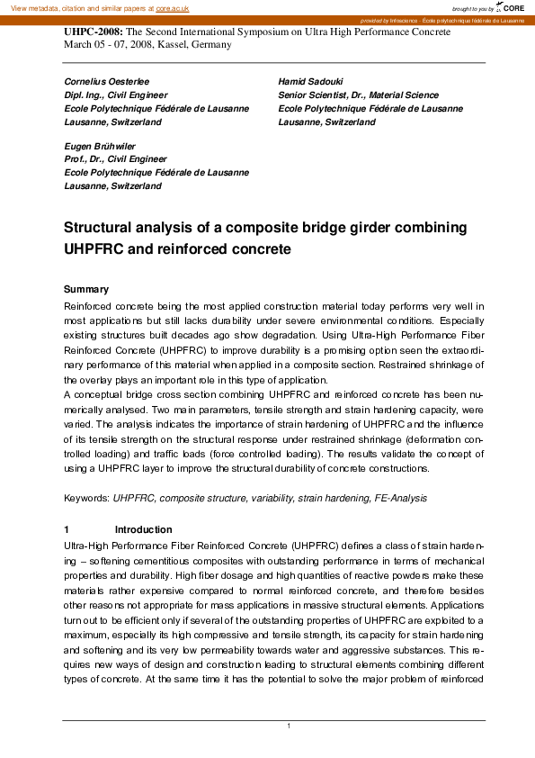 (PDF) Structural analysis of a composite bridge structure combining UHPFRC and prestressed concrete