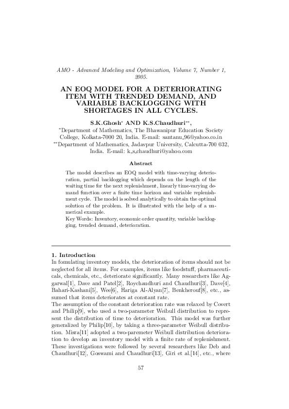 (PDF) An EOQ model for a deteriorating item with trended demand and ...