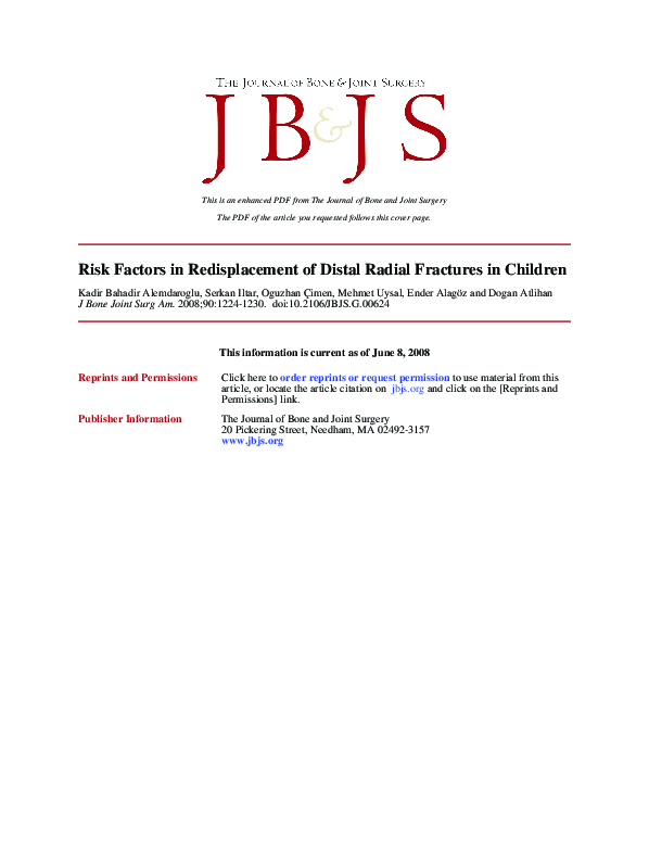 (PDF) Risk Factors in Redisplacement of Distal Radial Fractures in ...