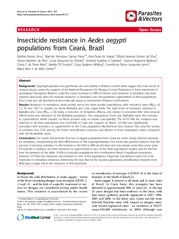 (PDF) Insecticide resistance in Aedes aegypti populations from Ceará, Brazil