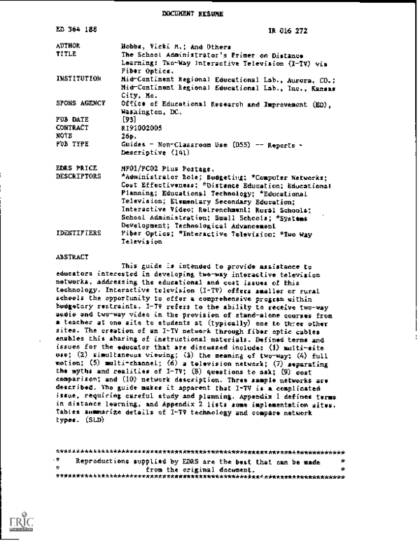 (PDF) The School Administrator's Primer on Distance Learning: Two-Way ...