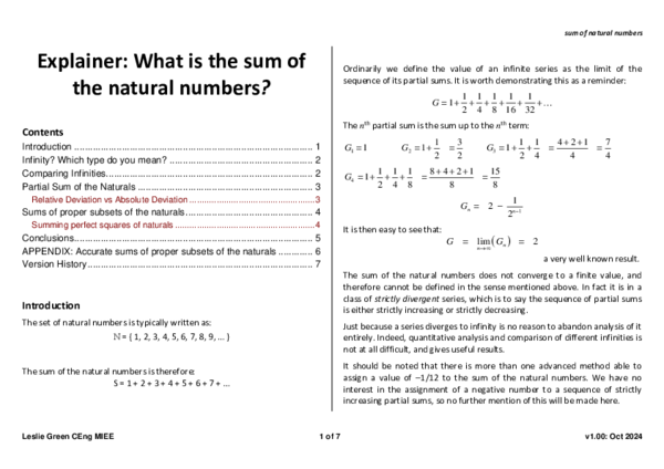 (PDF) Explainer: What is the sum of the natural numbers?
