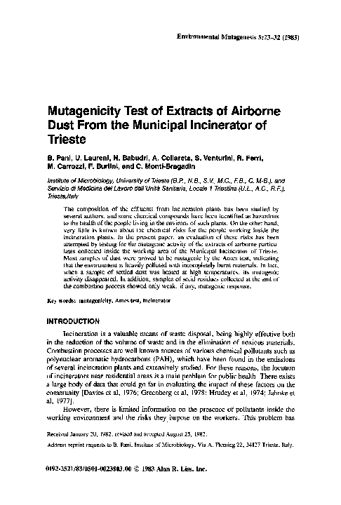 (PDF) Mutagenicity test of extracts of airborne dust from the municipal ...