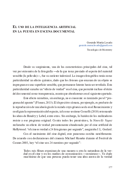 (PDF) El uso de la inteligencia artificial en la puesta en escena documental