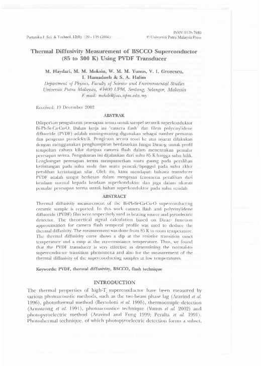 (PDF) Thermal Diffusivity Measurement of BSCCO Superconductor (85 to ...