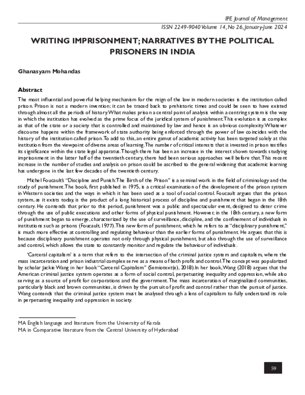 (PDF) WRITING IMPRISONMENT; NARRATIVES BY THE POLITICAL PRISONERS IN INDIA