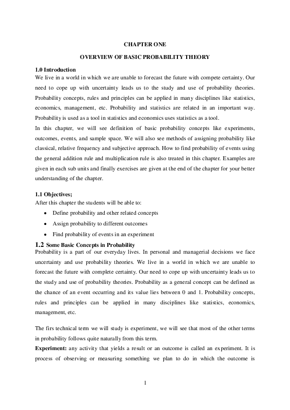 (PDF) OVERVIEW OF BASIC PROBABILITY THEORY
