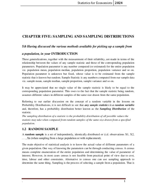 (PDF) SAMPLING AND SAMPLING DISTRIBUTIONS