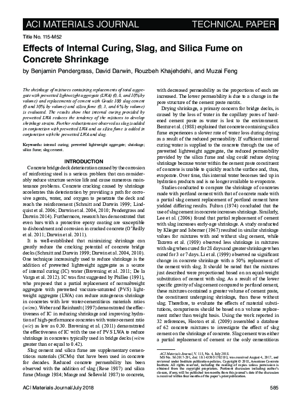 (PDF) Effects of Internal Curing, Slag, and Silica Fume on Concrete ...