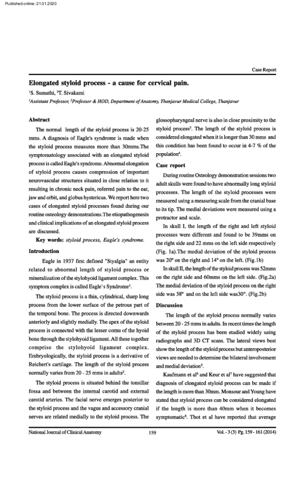 (PDF) Elongated styloid process - a cause for cervical pain