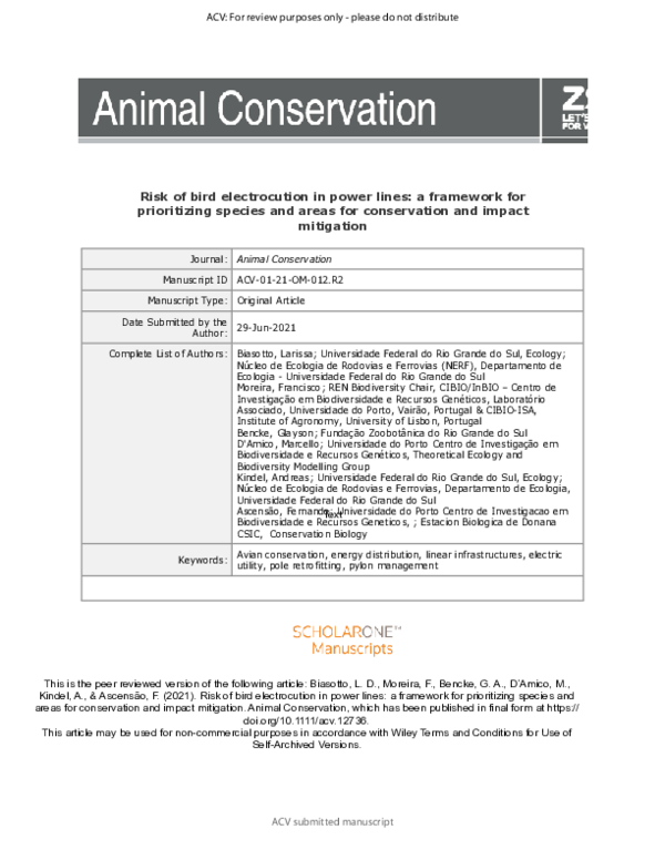 (PDF) Risk of bird electrocution in power lines: a framework for ...