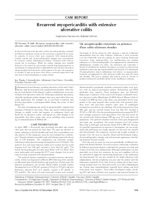 (PDF) Recurrent myopericarditis with extensive ulcerative colitis